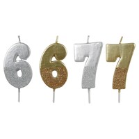 View Silver and Gold Glitter Number Candles, 4.125x2 in. Image 5 of 5