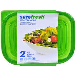 Sure Fresh Large Rectangular Storage Containers with Green Lids, 2-ct ...