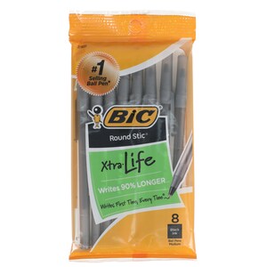 BIC Round Stic Xtra Life Black Ballpoint Pens, 8-pc Pack. | Dollar Tree