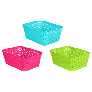 Essentials Plastic Geometric Slotted Storage Baskets, 9.75x7.125x3.75 ...