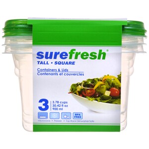 Sure Fresh Tall Square Storage Containers with Lids, 3-ct. Packs ...