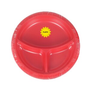 Red Divided 9-in. Plastic Party Plates, 8-ct. Pack | Dollar Tree