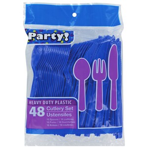 View Blue Plastic Utensils, 48 ct.