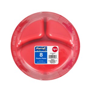 Red Divided 9-in. Plastic Party Plates, 8-ct. Pack | Dollar Tree