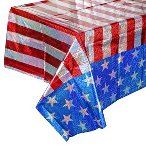 View Patriotic Metallic Tablecloth, 54x108 in.