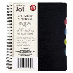 View Jot 5-Subject Black Spiral Notebook