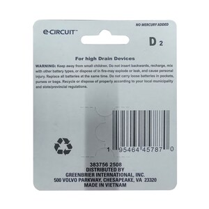 View E-Circuit Alkaline D Batteries, 2-pc