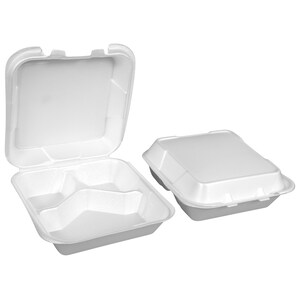 View 3-Compartment Foam Containers with Hinged