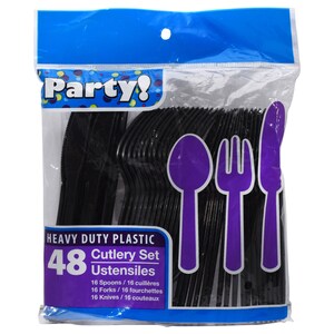 View Black Plastic Utensils, 48-ct. Bags