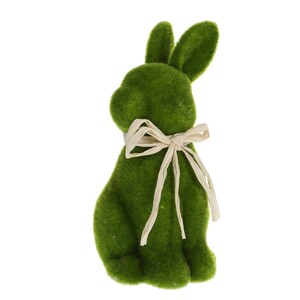 View Natural Green Flocked Bunny Figurines,
