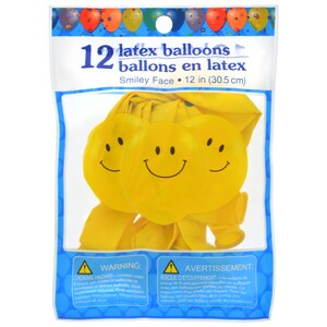 View Smiley Face Latex Balloons, 12-ct.