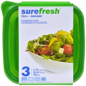 Sure Fresh Tall Square Storage Containers with Lids, 3-ct. Packs ...