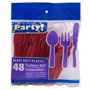 View Red Plastic Utensils, 48-ct. Bags