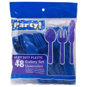 View Blue Plastic Utensils, 48 ct.