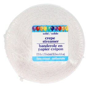 View White Crepe Paper Streamer, 175-ft.