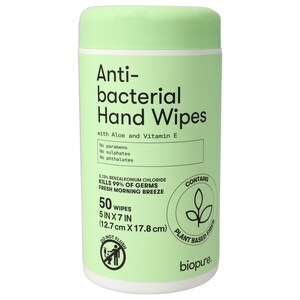 View Biopure Anti-Bacterial Hand Wipes, 50