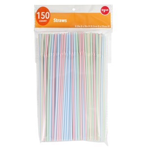 View Multicolored Flexible Plastic Straws, 150-ct.