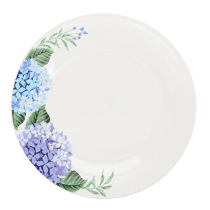 View Blue Hydrangea-Printed White Stoneware Plate,