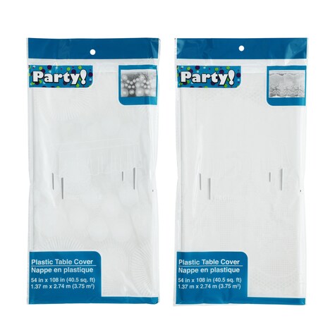 Plastic White Printed-Edge Table Covers, 54x108-in. | Dollar Tree