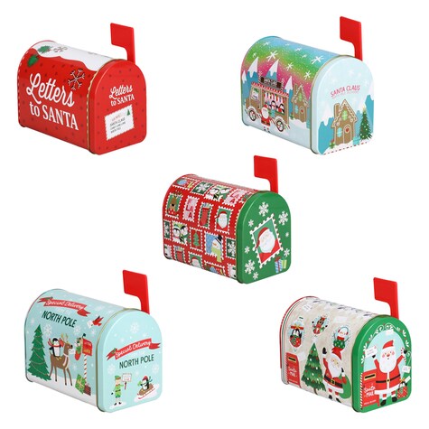View Christmas Mailbox-Shaped Tin With Lid,