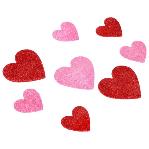 View Glittery Foam Table Scatter Hearts,