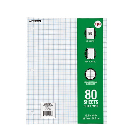 Quad Graph Filler Paper, 10.5x8.9 in., 80 Sheets | Dollar Tree