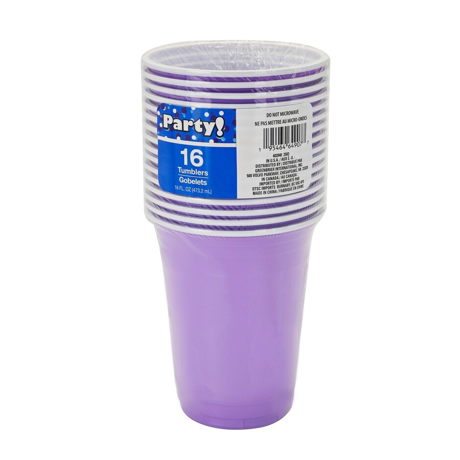 Purple Party Plastic Tumbler Cups, 16-pc Pack.