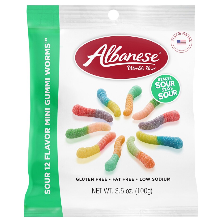 Albanese World's Best Sour 12 Flavor Mini Gummi Worms, 3.5oz | Dollar Tree