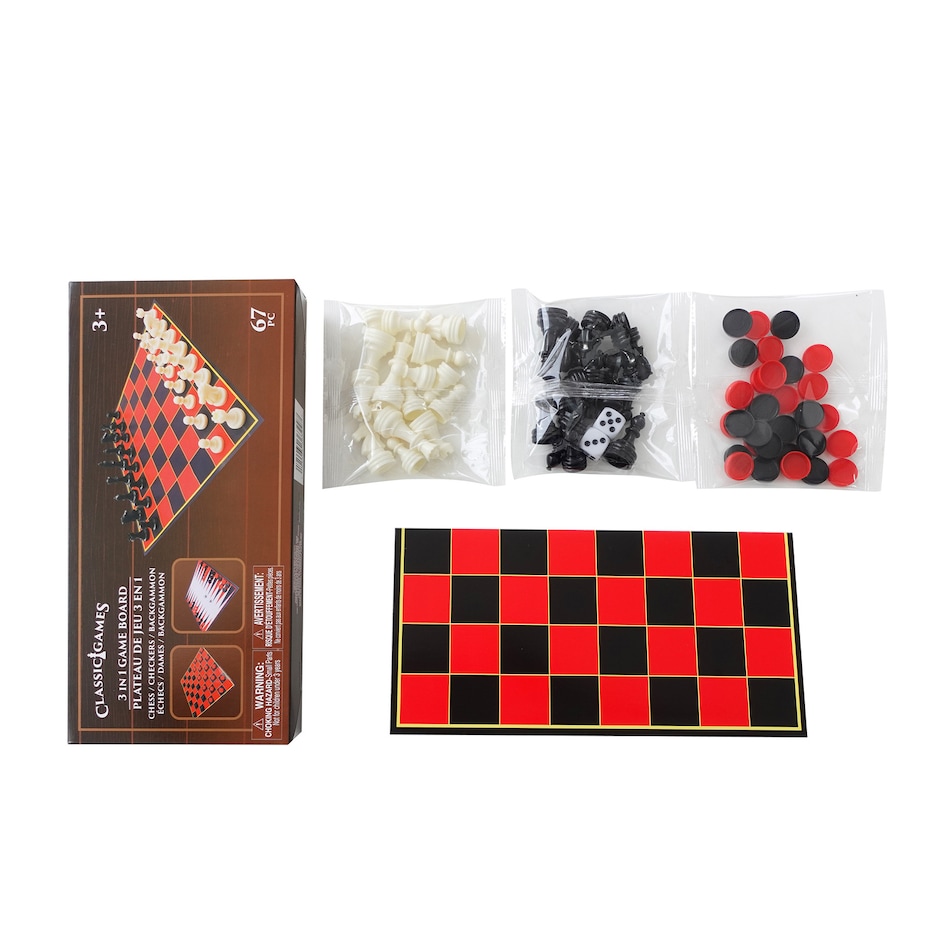 Classic Games 3 In 1 Game Board, 67-pc Pack.