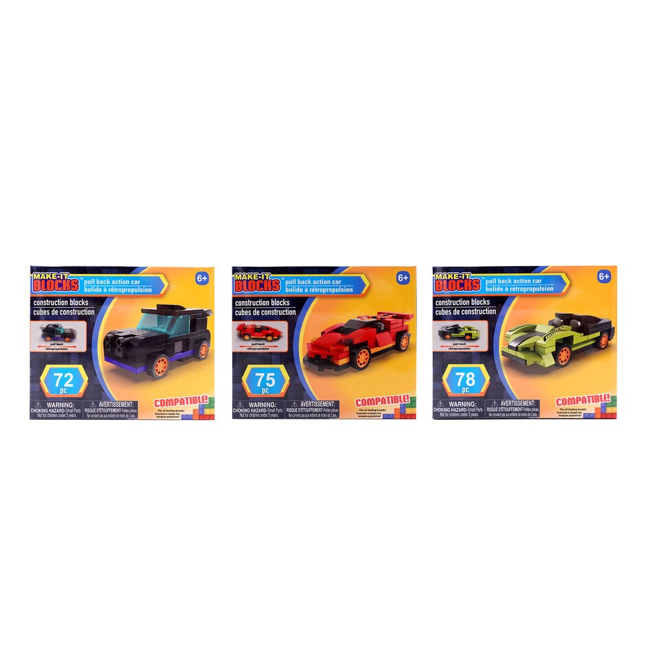 Assorted Make-It Blocks Pullback Action Car Construction Blocks, 1 ct ...