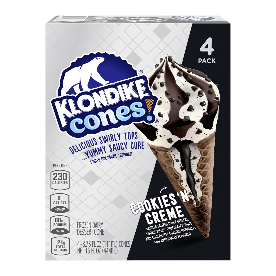 Klondike Cookies 'N Cream Flavored Frozen Dairy Dessert Cone, 4-pc Pack ...