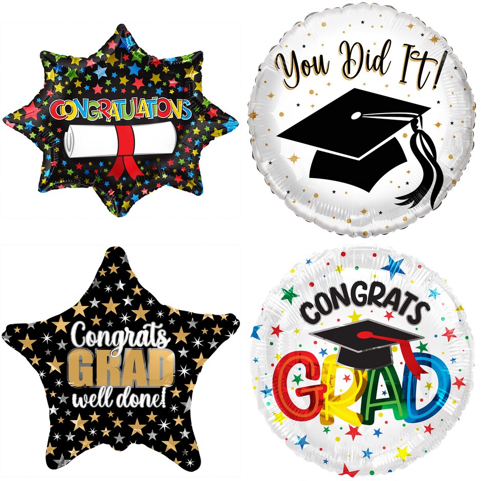 Congrats Graduation Party Balloon with Starry Pattern, 1 ct.