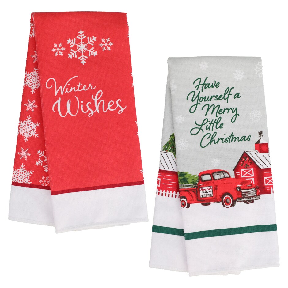 Christmas House Holiday Themed Printed Microfiber Kitchen Towels, 15x25 in