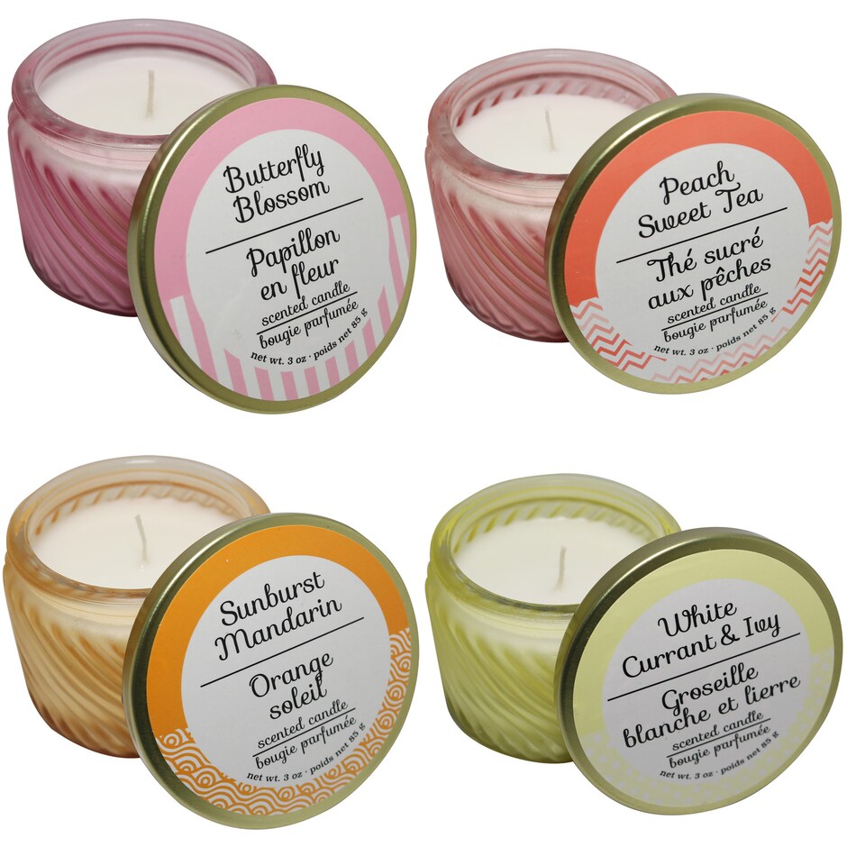 Luminesscene Assorted Sweets Swirl-Ribbed Jar Candles with Lids, 3 oz.