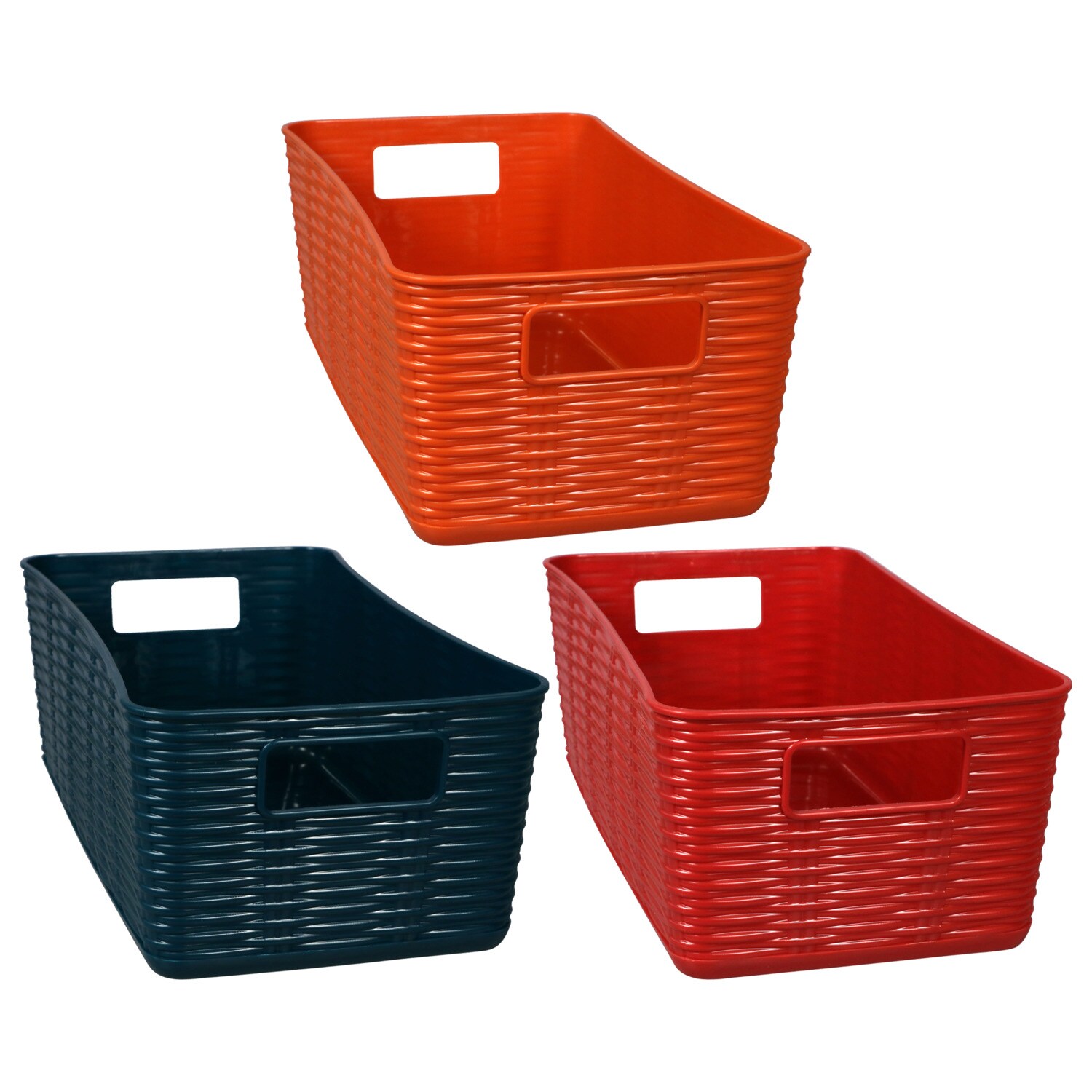 Essentials Plastic Rectangular Woven Baskets with Handles, 11x6.25x4.25 in.