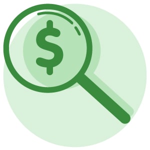 Green magnifying glass with a dollar symbol in it
