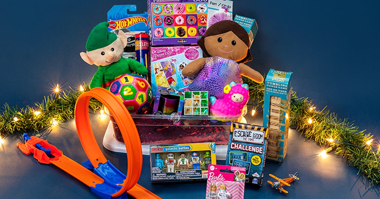 Build holiday care packages for kids with $1 toys from Dollar Tree