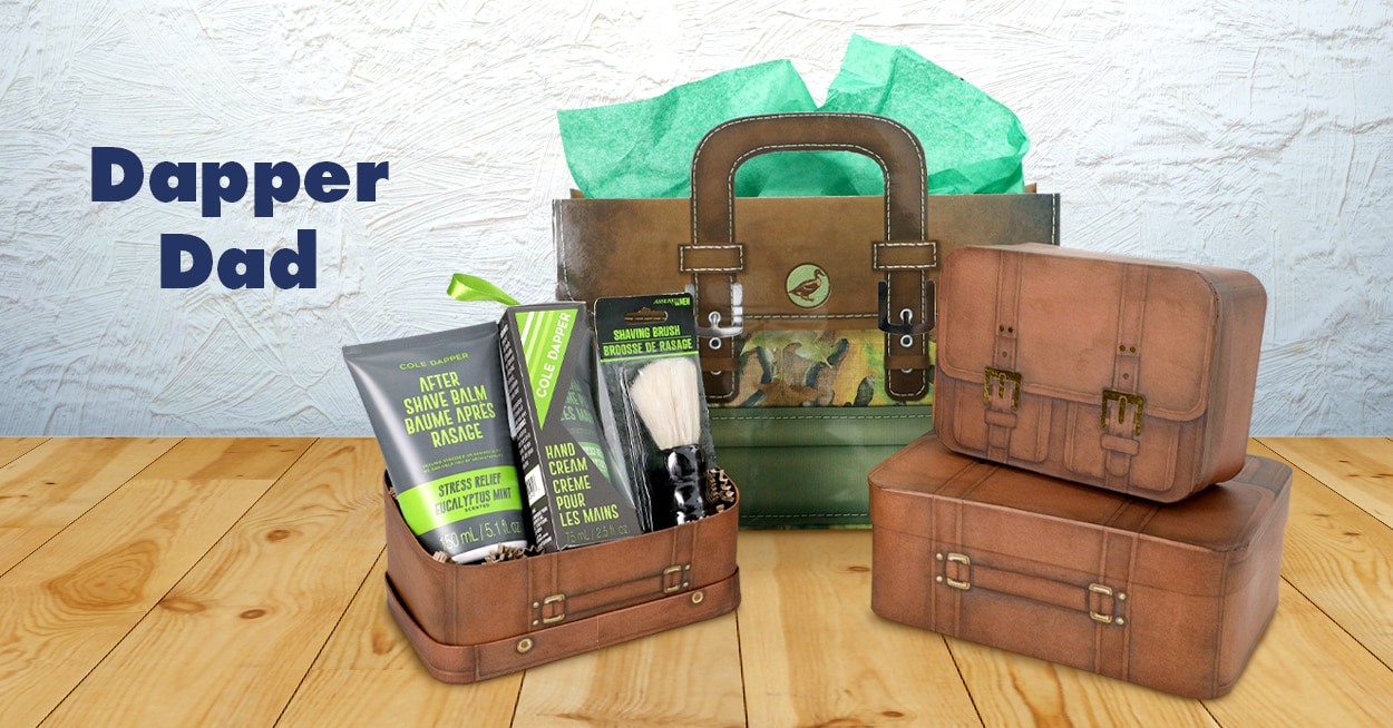 A Father's Day-themed gift assortment including self care essentials for dad.