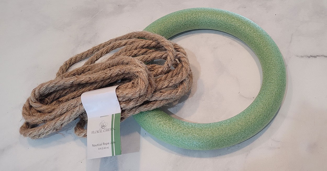 Round wreath foam with a few packs of nautical rope.